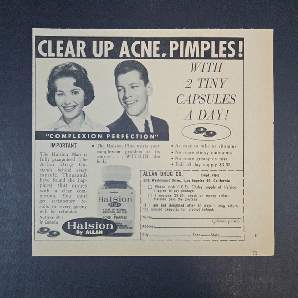 Art | 1961 Allan Drug Co Halsion Complexion Perfection Vintage Print Ad ...